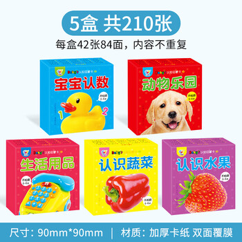 婴儿宝宝识图卡片儿童幼儿车标动物早教认知卡片益智启蒙玩具全套 加厚5盒】水果+动物+蔬菜+生活用品+宝宝认数