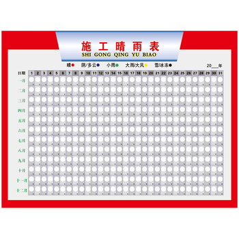 建筑公司施工工地新款晴雨表天气情况下雨晴天阴天公示栏记录表覆膜墙贴纸RDH RDH27 晴雨表 50*70cm  PP覆膜防水贴纸(配套小圆形即时