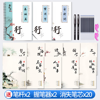 行楷字帖行书练字帖成年手写凹槽硬笔钢笔练字神器速成21天练字本高中大学生男女生字体漂亮字贴大人楷书连 【行楷13本】20笔芯+2笔+2握笔器
