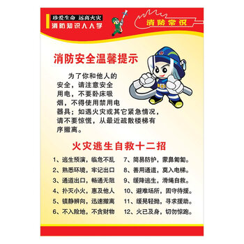 消防安全宣传画挂图海报消防规章制度牌消防安全告知书四个能力墙贴画贴纸VCH VCH05 消防安全温馨提示 60*40厘米 覆膜防水PP贴纸