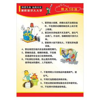 消防安全宣传画挂图海报消防规章制度牌消防安全告知书四个能力墙贴画贴纸VCH VCH01 防火十法 80*60厘米 覆膜防水PP贴纸