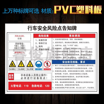 安全风险点告知牌 岗位风险点告知卡配电房配电室工厂车间仓库空压机机床行车标志标示提示标识警示牌贴定制 FX007行车安全风险点告知牌 30*40CM