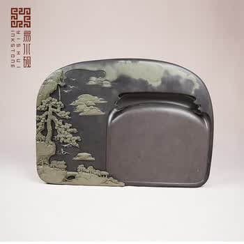 易水砚文房四宝端砚书法专用砚台天然老坑原石高档山水砚实用收藏礼品砚磨墨砚台大砚堂十寸溪山松舟砚 溪山松舟25*18*4cm