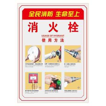 企业消防十条知识宣传画挂图单位消防安全常识宣传栏展板墙贴画防水贴纸VCH VCH27 消火栓使用方法 60*40厘米 覆膜防水PP贴纸