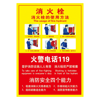 消防安全挂图海报展板宣传画消防安全四个能力展板制度牌宣传栏墙贴画贴纸VCH VEH26 消火栓使用 50x70cm  PP覆膜贴纸