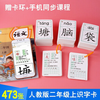 人教版小学生语文同步二年级上册下册生字识字写字认字卡片乘除法练习词组造句部首笔画拼音形近字随堂练习 2019版【米字款】473张二上识字卡