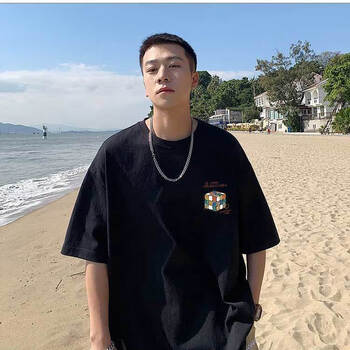 FHRU男士t恤2023新款夏季情侣装半袖百搭男女打底衫T恤衣服男 魔方黑色 2XL【图片 价格 品牌 报价】-京东