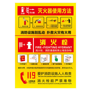 消防器材使用知识挂图海报消火栓消防栓灭火器的使用方法消防箱示意图墙贴画VEH VEH20 灭火器消火栓使用方法 100*70厘米 覆膜防水PP贴纸