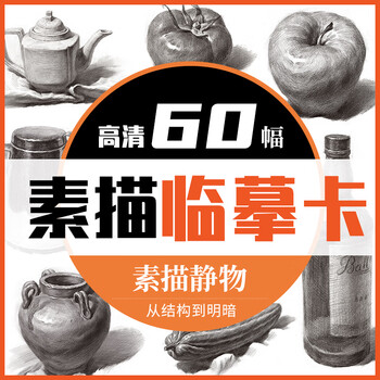 从结构到明暗单体静物高清临摹卡文创作品礼物贺卡60幅精美原画手绘素描单体静物袋装活页艺术明信片名师作