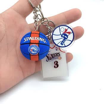 NBA迷你篮球钥匙扣詹姆斯库里科比书包挂件公仔男生个性创意潮流 3号艾弗森球衣+76人篮球