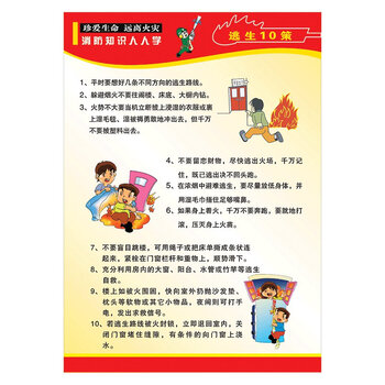 消防安全宣传画挂图海报消防规章制度牌消防安全告知书四个能力墙贴画贴纸VCH VCH03 逃生十策 80*60厘米 覆膜防水PP贴纸