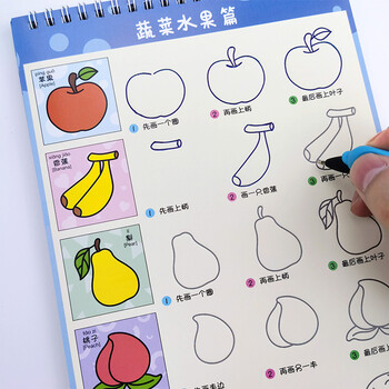 儿童简笔画凹槽练字帖初学者速成练习绘画本反复使用自动褪色画画本幼儿园学前班宝宝画画练习本1-6年级小 简笔画【送2杆20芯2握笔器】