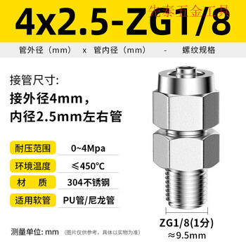 TURBOSUN定制气管快速接头气动304不锈钢快拧带螺纹直通外丝锁母PC4/6/8/1 不锈钢ZG1/84x2.5(5个)【图片 价格 品牌 报价】-京东