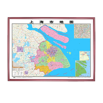 【定制裱框】2021新版  挂图框画 办公室装饰画书房客厅挂画 超大红实木壁画 上海地图