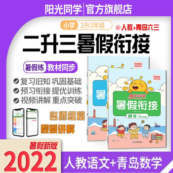 阳光同学暑假衔接二升三语文人教版数学青岛六三制套装 22秋新版二年级三年级暑假作业小学2年级升3年级暑假同步练习题预习作业本 二升三语文人教版+数学青岛版
