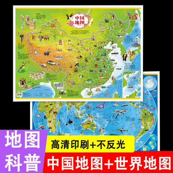 中国地图挂图 世界地图挂图 中国+世界 全2张