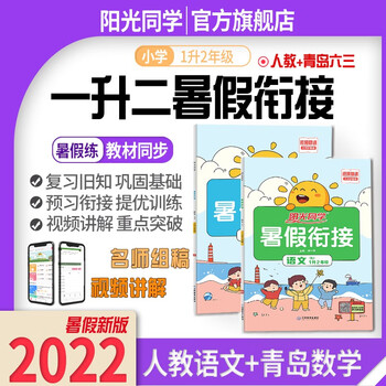 阳光同学暑假衔接一升二语文人教版数学青岛六三制套装 22秋新版一年级二年级暑假作业小学1年级升2年级暑假同步练习题预习作业本 一升二语文人教版+数学青岛版