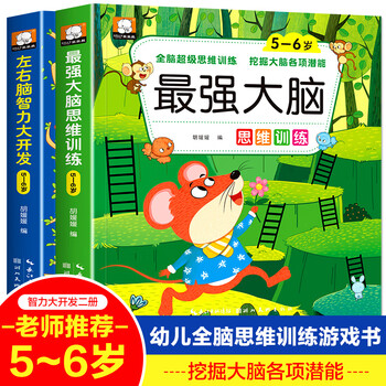 儿童左右脑智力开发2-3-4-5-6岁宝宝玩具互动游戏书全脑思维逻辑训练一二三四 五到六岁大中班 5-6岁大脑思维训练+智力开发2册1018题