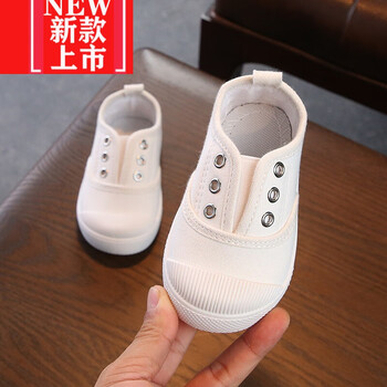 〶安·踏联名同款女童帆布鞋2022春季新款幼儿园鞋儿童布鞋男童小白鞋宝宝板鞋单鞋同款 白色 23码/内长约14cm