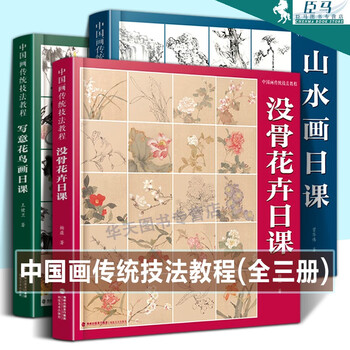 【附视频教学】中国画传统技法教程3册 没骨花卉日课/山水画日课/写意花鸟画日课国画山水花鸟画从入门到