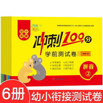 幼小衔接冲刺100分学前测试卷 全6册 学前教育测试卷全套幼儿园拼音识字数学专项练习册