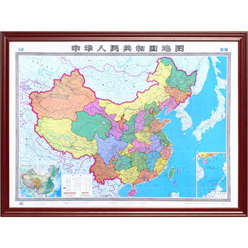 【定制边框】2022年 地图带框 木框装裱 办公室挂图 约1.6米*1.2米 中国地图 胡桃色框