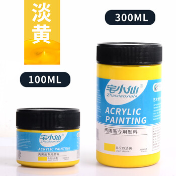 丙烯颜料防水手绘画材料diy墙绘彩绘工具24色画鞋子12色300ml白色炳稀染料不掉色儿童涂鸦丙 淡黄 300ml