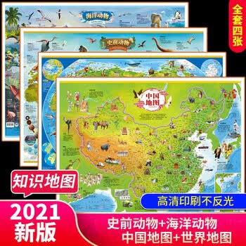 全套10册中国地图和世界地图挂图2021儿童版学生专用中国地形图 挂图中华民族地图+太阳系地图+北极 全套4张 默认
