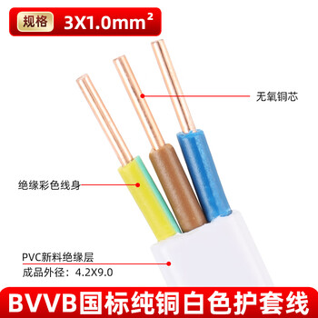 国标铜芯电线1 1.5 2.5 4 6平方双芯铜线BVV BVVB国标3芯X1平方 硬 5m【图片 价格 品牌 报价】-京东