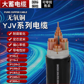 yjv电缆国标铜芯70/95/120/150/185/240/300平方+2三相4四线3/5芯 国标保检3*185+2（10米）【图片 价格 品牌 报价】-京东