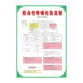 医院制度牌宣传画急救程序挂图过敏性休克抢救流程图示意图墙贴画覆膜防水贴纸WSB169 WSB169-32 致命性哮喘抢救流程 70*50厘米 覆膜防水PP贴纸