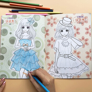 女孩填色涂鸦画画书 美少女涂色本3-6-10岁儿童芭比小公主绘画册 全套6本192页【送12色油画棒】