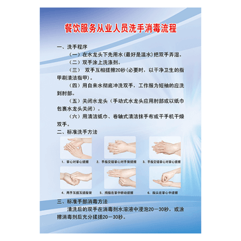 餐饮服务从业人员医院洗手消毒流程图步骤图程序方法墙贴画挂图覆膜防水贴纸TXH TXH11 餐饮服务从业人员洗手消毒流程 70*50厘米 覆膜防水PP贴纸
