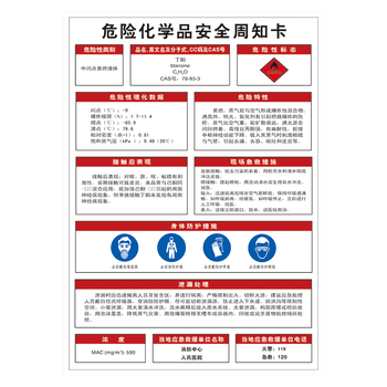 定制危险化学品安全周知卡告知卡职业病危害告知牌卡警示牌标志标示标识牌NFH NFH21 危险化学品安全周知卡 丁酮 60*40厘米 铝板反光膜
