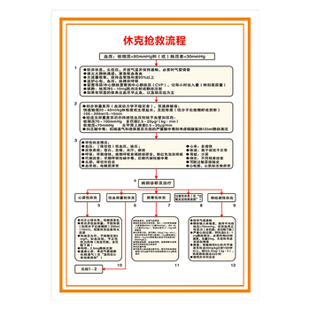 医院示意图片急诊抢救流程心跳骤停抢救流程图宣传画挂图墙贴画覆膜防水贴纸WSB182 WSB182-02 休克抢救流程 80*60厘米 覆膜防水PP贴纸