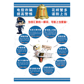 防骗宣传栏警方提示挂图海报谨防电信网络诈骗防范常识宣传画墙贴画覆膜贴纸OGH OGH06 电信诈骗防范常识 120*80厘米 覆膜防水PP贴纸