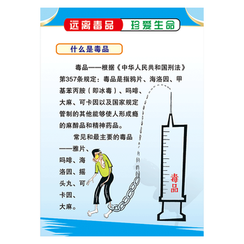 禁毒展板宣传栏远离毒品珍爱生命宣传画挂图海报标语墙贴画覆膜贴纸OGH12 OGH12-02 什么是毒品 80*60厘米 覆膜防水PP贴纸