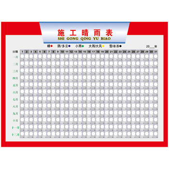 建筑施工工地制度牌新款施工晴雨表天气情况记录表提示牌墙贴画防水自粘贴纸 RDH27 晴雨表 70*50厘米(配套5种颜色小圆形即时贴)