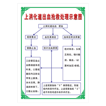医院制度牌宣传画急救程序挂图药物过敏反应抢救流程图示意图贴画覆膜防水贴纸WSB169 WSB169-02 上消化道出血抢救处理示意图 70*50厘米 覆膜防水PP贴纸