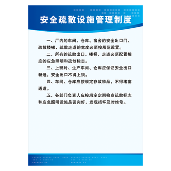 安全生产管理制度牌宣传画挂图车间消防安全生产十不准宣传栏展板墙贴画NIH28 NIH28-24 安全疏散设施管理制度 PP防水覆膜贴纸40*30厘米