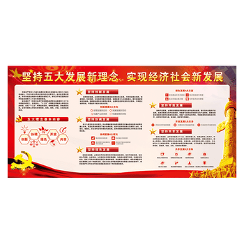 党建宣传画挂图强化四个意识宣传栏标语海报展板墙贴画覆膜贴纸OD OD20 五大发展新理念 240*120厘米 覆膜防水PP贴