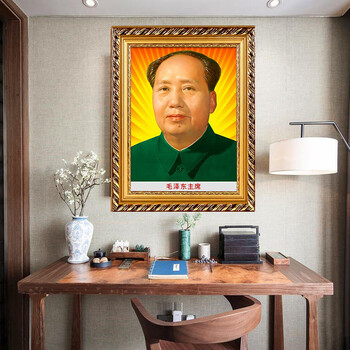 毛主像挂像墙画主席客厅中堂挂画壁画斯大林孙中山马克思伟人画像 实木珠光10号 宽度100*130高度 有框 有机透明板