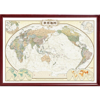 【家居百搭】地图 复古版 木框装裱 客厅装饰画挂图 世界地图 1.2*0.85米