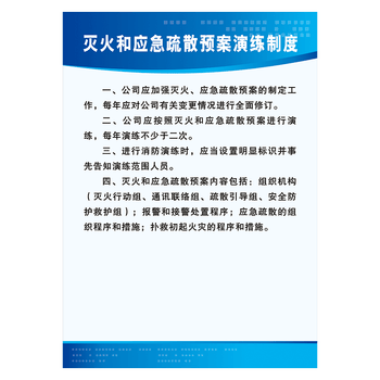 安全生产管理制度牌宣传画挂图车间消防安全生产十不准宣传栏展板墙贴画NIH28 NIH28-31 灭火和应急疏散预案演练制度 PP防水覆膜贴纸120*80厘米