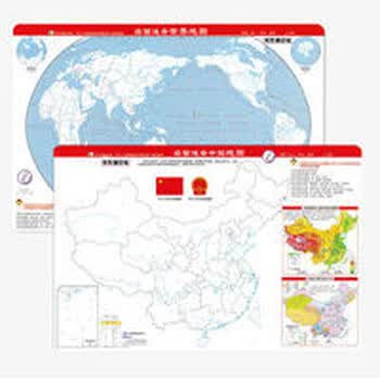 桌面速查世界地图+中国地图 二合一填空板空白中国世界地图可擦写 桌面速查中国+世界地图