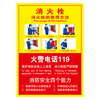 消防器材使用知识挂图海报消火栓消防栓灭火器的使用方法消防箱示意图墙贴画VEH VEH26 消火栓使用 60*40厘米 覆膜防水PP贴纸