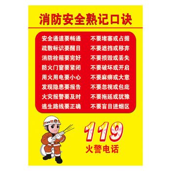 消防安全挂图海报宣传画消防安全熟记口诀展板墙贴画防水贴纸VCH VCH56 消防安全熟记口诀 100*70厘米 覆膜防水PP贴纸