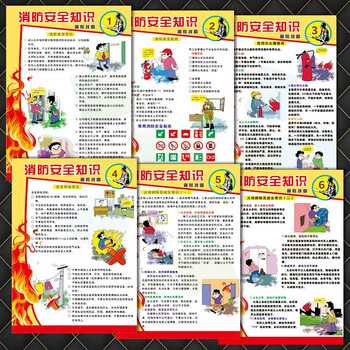 消防知识海报挂图安全常识二十条20条漫画宣教挂图宣传栏墙贴画VHT VHT08 消防安全知识宣教挂图 100*70厘米X6张  覆膜防水贴纸
