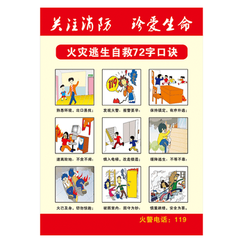 定制消防安全宣传画挂图海报火灾逃生自救72字口诀消防墙贴画防水贴纸VCH VCH15 火灾逃生自救72字口诀 50x70cm  PP覆膜贴纸