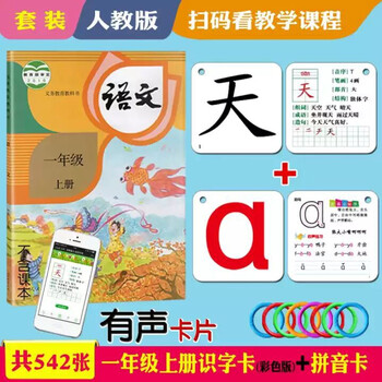 人教版小学生一年级上册下册识字卡片生字卡片语文课本教材同步写字生字认字拼音卡片全套 308张一上半彩款+234张拼音卡